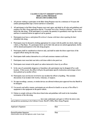 Fillable Online CALHOUN COUNTY SHERIFFS OFFICE RIDE ALONG PROGRAM RULES ...