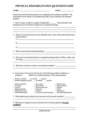 Fillable Online PHYSICAL REHABILITATION QUESTIONNAIRE Fax Email Print ...