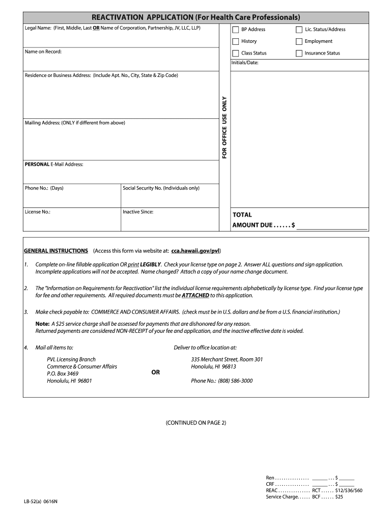 Fillable Online REACTIVATION APPLICATION (For Health Care Professionals) Fax Email Print - pdfFiller
