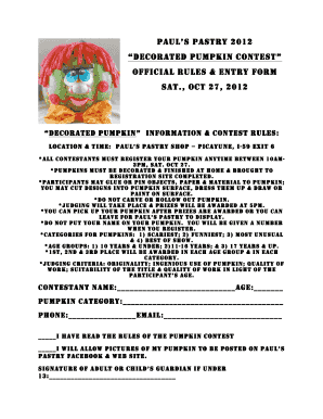 Fillable Online Pumpkin Decorating Contest Rules 2012 - Paul's Pastry ...