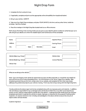 Fillable Online Night Drop Form - The Master Wrench Fax Email Print ...
