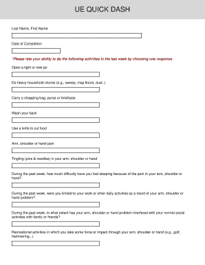 Fillable Online UE QUICK DASH - Greater Houston Therapeutics Fax Email ...