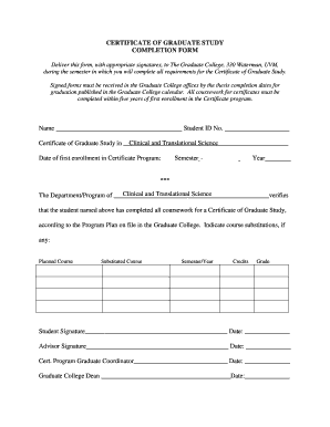 Fillable Online ccts uvm Certificate of Graduate Studies in ...