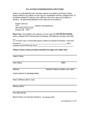 Fillable Online dev pioneerlibrarysystem PLS AUTHOR SUBMISSION/DONATION ...