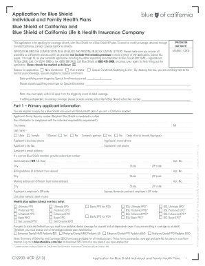 Fillable Online Application for Blue Shield Individual and Family ...