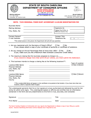 Fillable Online consumer sc Notice of Closing Fee Form and Addendum Fax ...