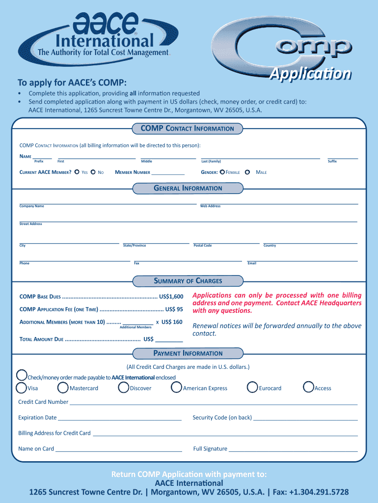 Fillable Online aace AACE COMP Membership Application Fax Email Print ...