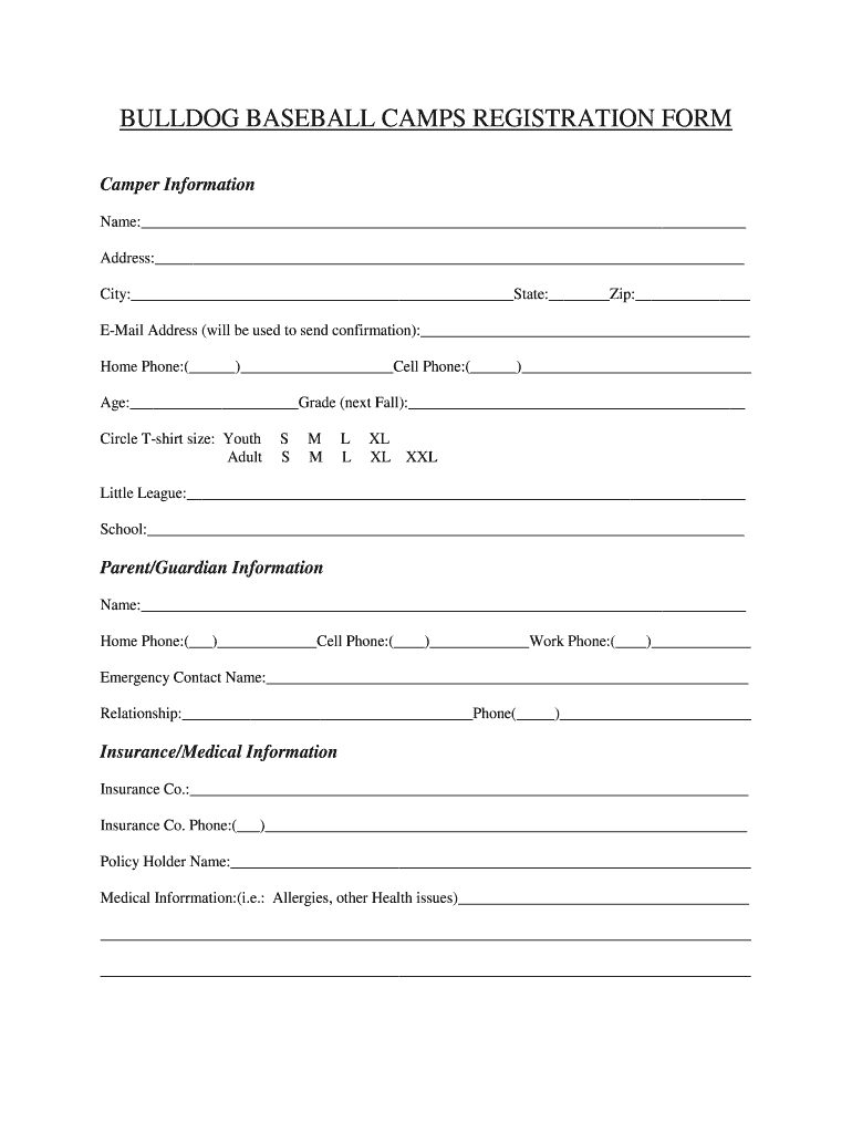 Fillable Online Bulldog Baseball Camps Printable On-line Registration ...