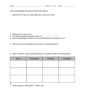 Fillable Online Earth Science: Plate Tectonics Review - Alison Murray ...