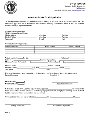 Fillable Online houstontx Ambulance Service Permit Application Fax ...