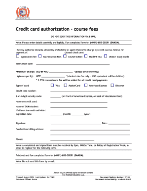 Fillable Online oum edu XF-166 Credit card authorization USA 12Apr10 ...