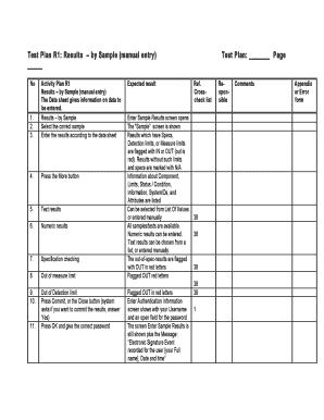 Fillable Online Test Plan R1: Results by Sample (manual entry) Test ...