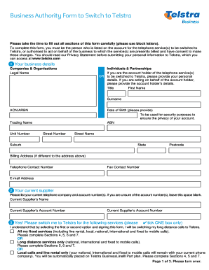 Fillable Online Landline Authority Form to Switch to Telstra.doc Fax ...