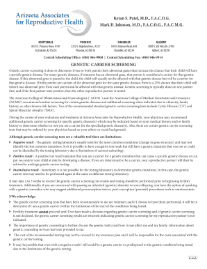 Fillable Online Genetic Carrier Screening Form - Arizona Associates for ...