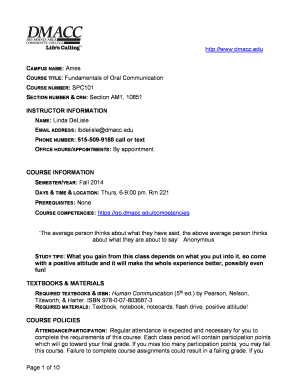 Fillable Online SPC 101 DeLisle Fall2014 Syllabus Ames - DMACC Fax ...