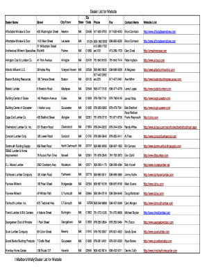 Fillable Online Dealer List for Website I:Mailbox'sWallyDealer List for ...