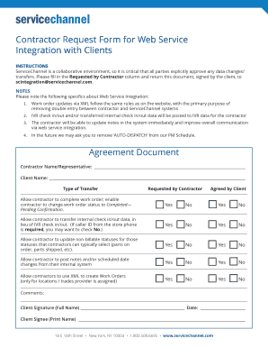 Fillable Online servicechannel Contractor Request Form for Web Service ...