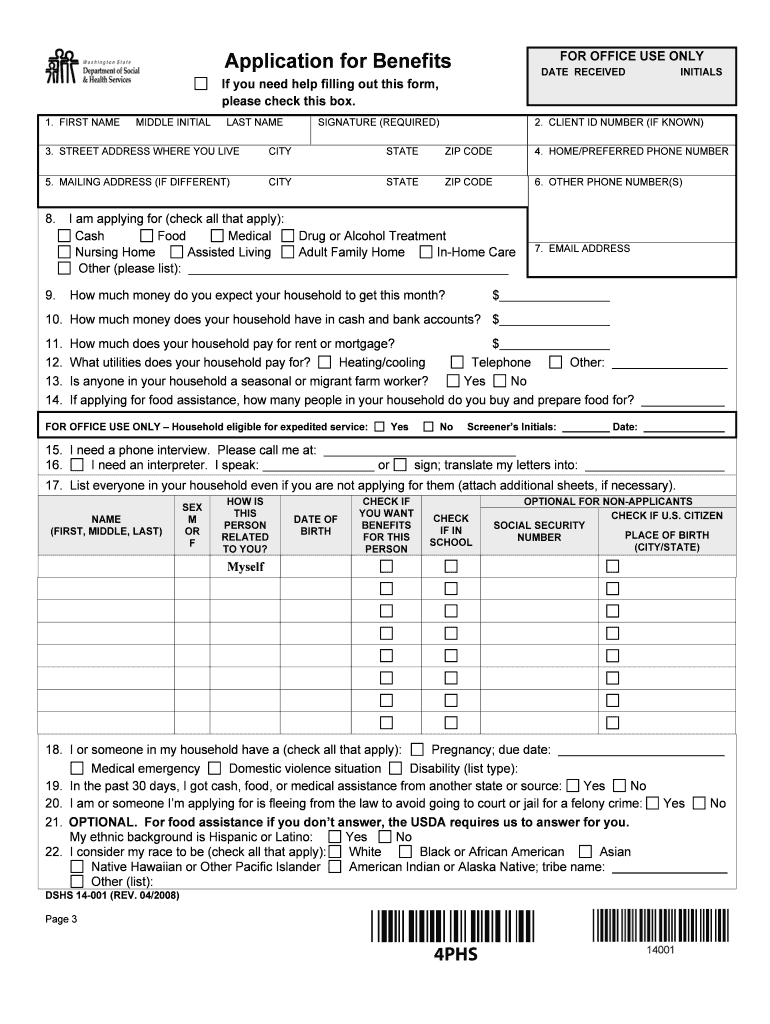 Fillable Online kingcounty DSHS Long Appl 14-001 Fill-in.doc Fax Email Print - pdfFiller