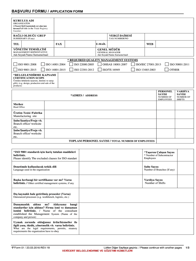 Fillable Online BA?VURU FORMU / APPLICATION FORM - Fax Email Print - pdfFiller