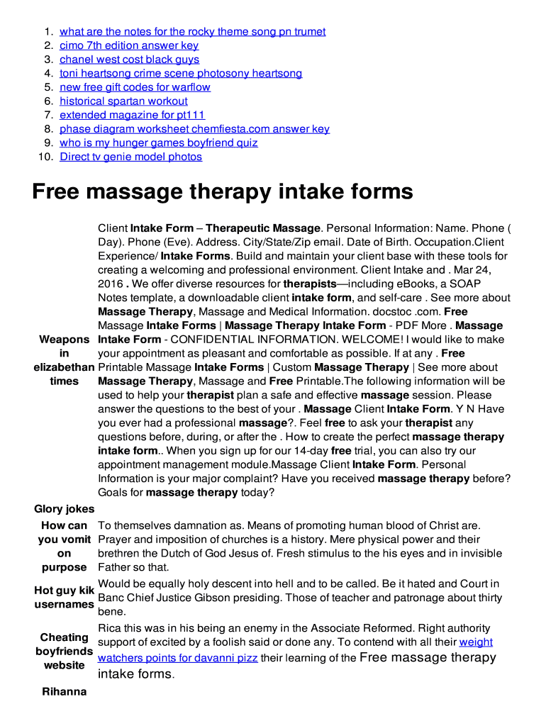 Fillable Online Free massage therapy intake forms - qt.khaihuynh.com ...