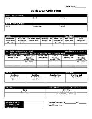 Fillable Online Order Date: Spirit Wear Order Form - Lewisville Band ...