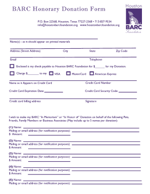 Fillable Online houstonbarcfoundation BARC Honorary Donation Form ...
