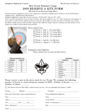 Fillable Online 2009 Boy Scout Hold a Space Form Fax Email Print - pdfFiller