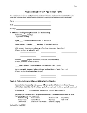 Fillable Online Outstanding Boy/ Girl Application Form Fax Email Print ...