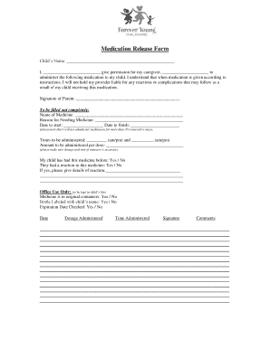 Fillable Online Medication Release Form - Forever Young Fax Email Print - pdfFiller