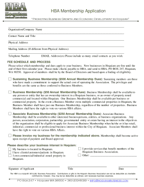 Fillable Online HBA Membership Application - Hoquiam Business Fax Email ...