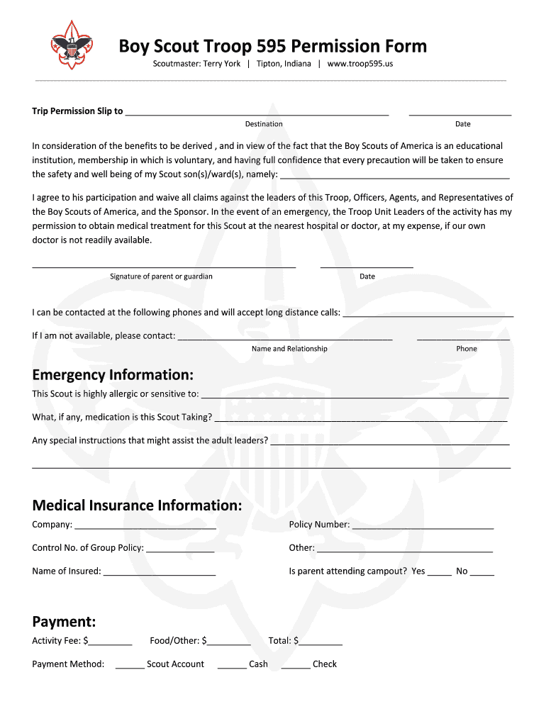 Fillable Online troop595 Boy Scout Troop 595 Permission Form - Facebook ...