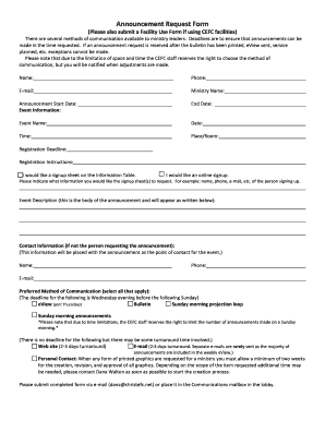 Fillable Online mycefc Announcement Request Form - mycefc.org Fax Email ...