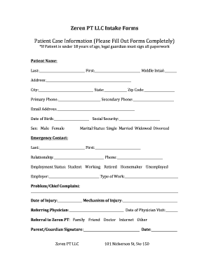 Fillable Online Zeren PT Intake Forms Fax Email Print - pdfFiller