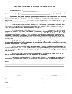 Fillable Online SUPPLEMENTAL AGREEMENT TO EQUIPMENT CONTRACT FOR FIELD ...