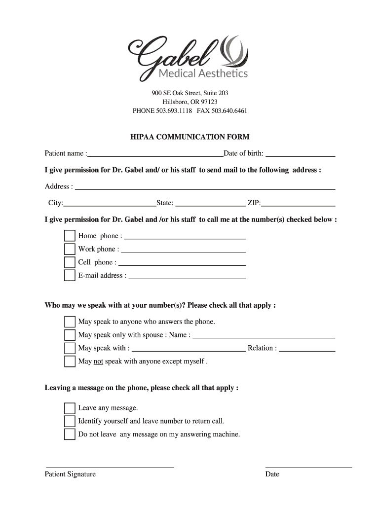 Fillable Online HIPAA COMMUNICATION FORM I give permission for Dr ...