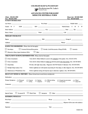 Fillable Online ADVANCED CENTER FOR SLEEP MEDICINE REFERRAL FORM Clinic ...