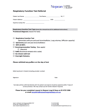 Fillable Online RFT referral form - Nepean Lung and Sleep Fax Email ...