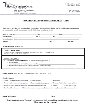 Fillable Online PEDIATRIC SLEEP SERVICES REFERRAL FORM Fax Email Print ...