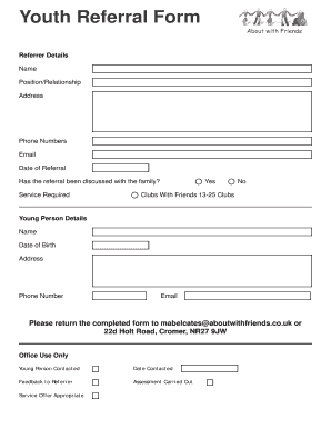 Fillable Online aboutwithfriends co Youth Referral Form - About With ...