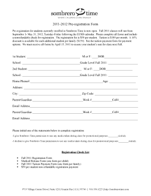 Fillable Online 2011 Pre Reg Form Fax Email Print - pdfFiller