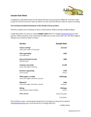 Fillable Online Sample Rate Sheet Fax Email Print - pdfFiller
