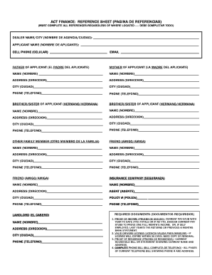 Fillable Online act4cash ACT FINANCE: ACT FINANCE: REFERENCE ...