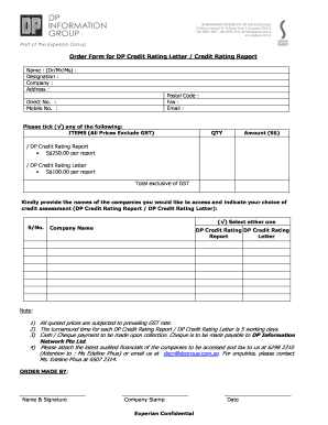 Fillable Online smecreditrating Order Form - DP Credit Rating Credit ...