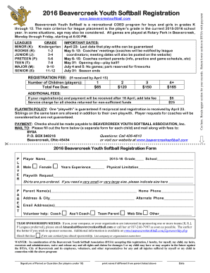 Fillable Online Www.beavercreeksoftball.com LEAGUES IMPORTANT Fax Email Print - pdfFiller