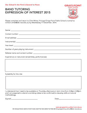 Fillable Online grayspoint-p schools nsw edu BAND TUTORING EXPRESSIONS ...