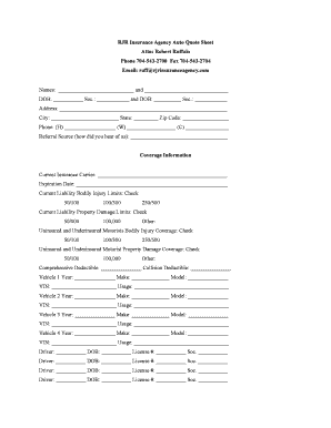Fillable Online RJR Insurance Agency Auto Quote Sheet Fax Email Print ...