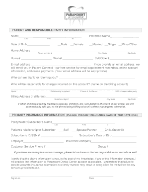 Fillable Online PATIENT AND RESPONSIBLE PARTY INFORMATION Fax Email ...