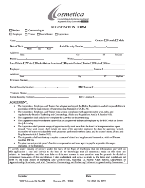 Fillable Online sccbea REGISTRATION FORM Barber Cosmetologist Employer ...