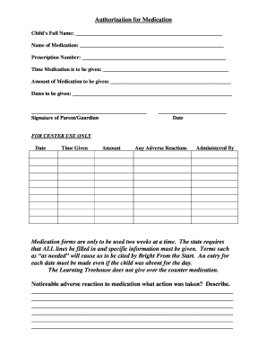 Fillable Online Authorization for Medication - thelearningtreehouse.net Fax Email Print - pdfFiller