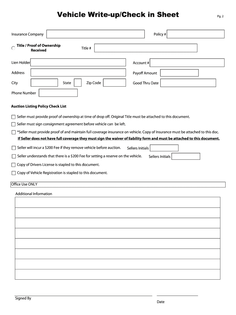 Fillable Online Vehicle Write-up/Check in Sheet pg. 2 - repomaxauctions ...